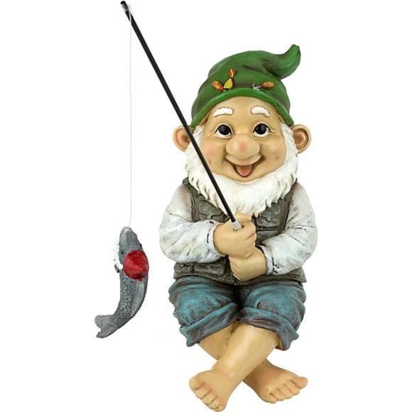 Accents | Garden Gnome Statue Ziggy The Fishing Gnome Sitter Outdoor ...